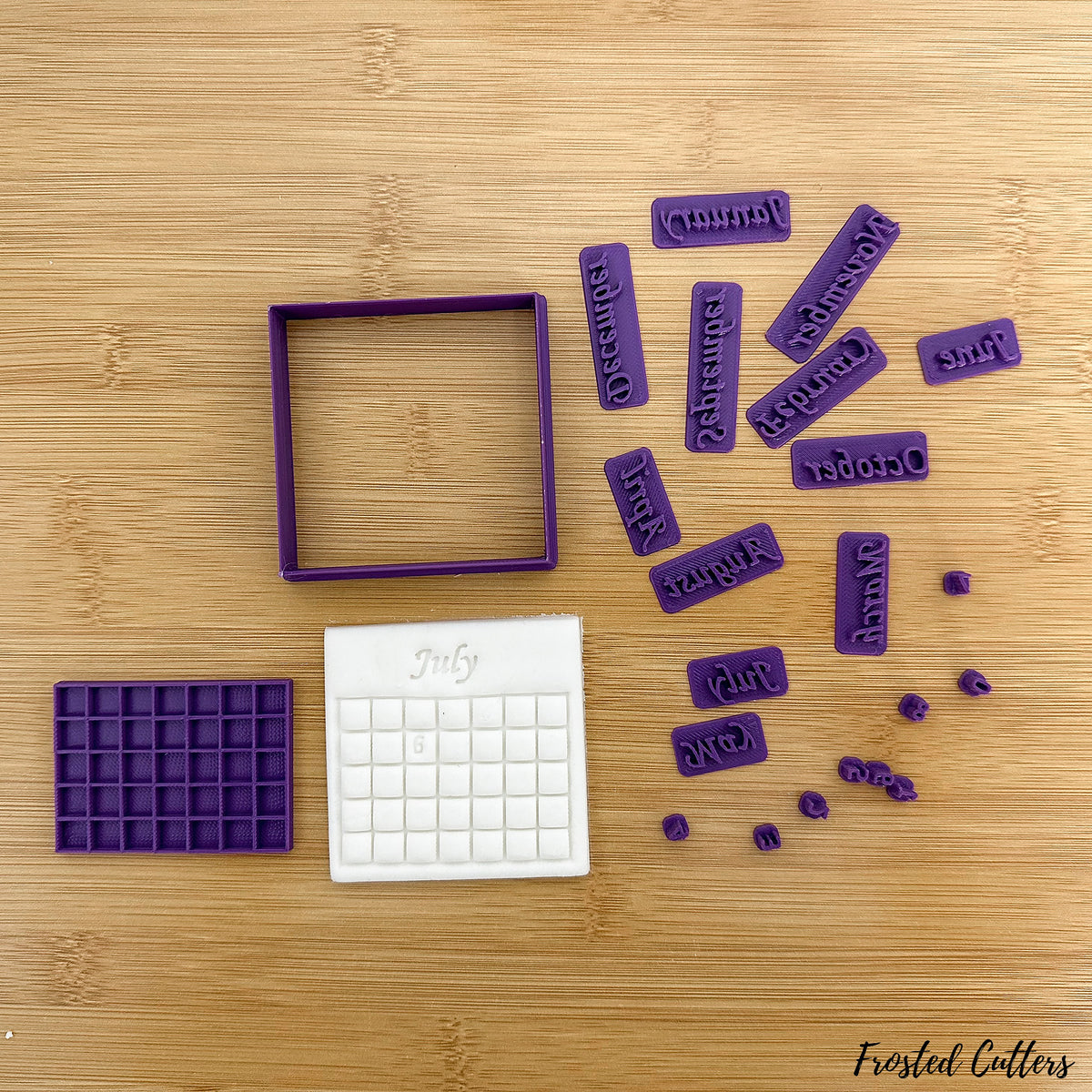 Calendar cutter and stamp set (with month stamps) – Frosted Cutters