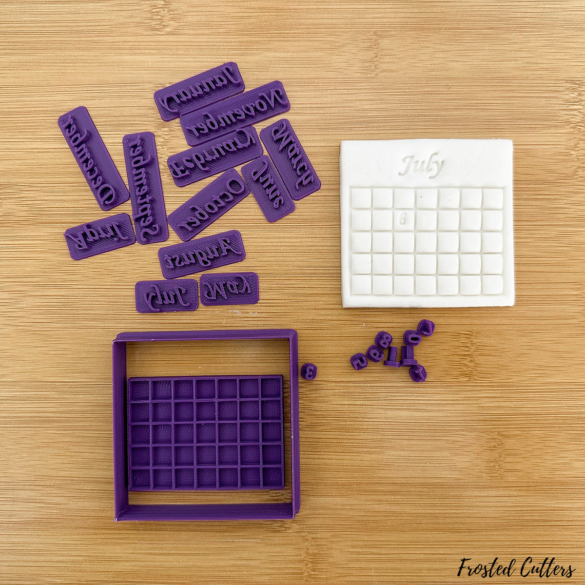 Calendar cutter and stamp set (with month stamps) – Frosted Cutters