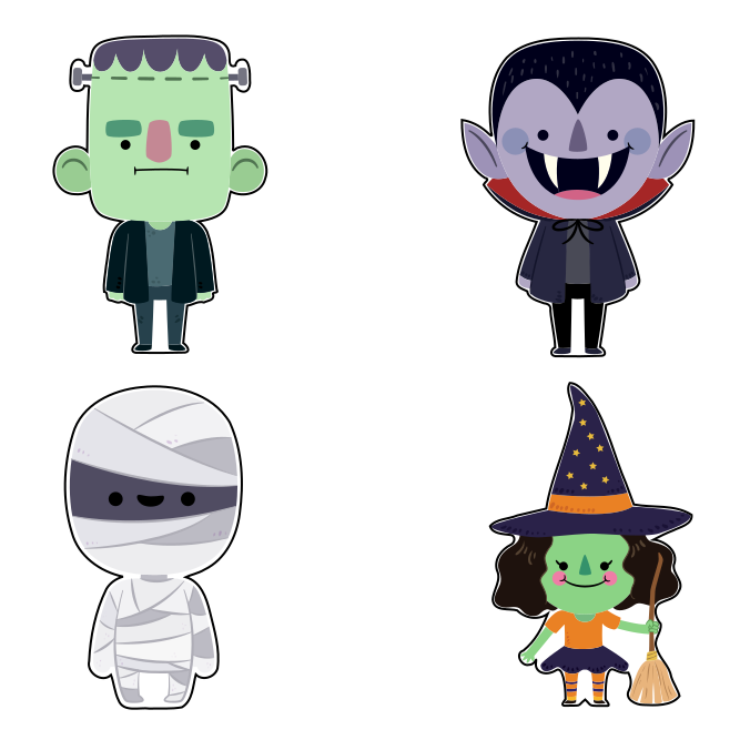 Halloween cute characters cookie cutter collection (Frankenstein, Vamp ...