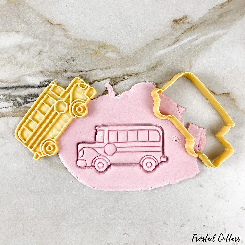School bus cookie cutter and stamp – Frosted Cutters
