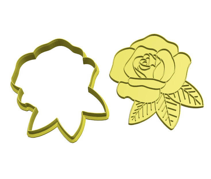 Rose with leaves cookie cutter and stamp – Frosted Cutters