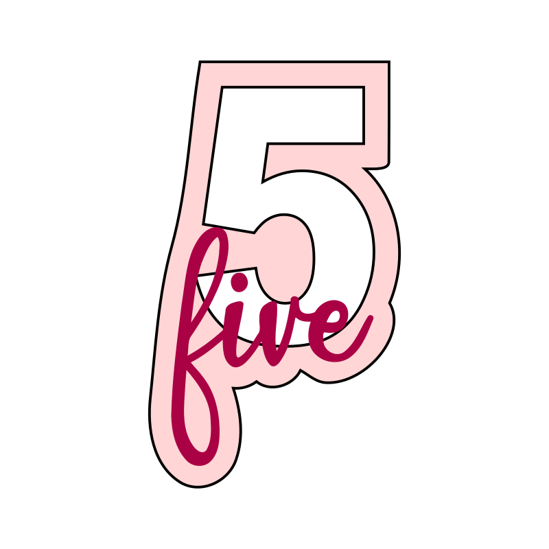 Number 5 (five) with writing cookie cutter and stamp – Frosted Cutters