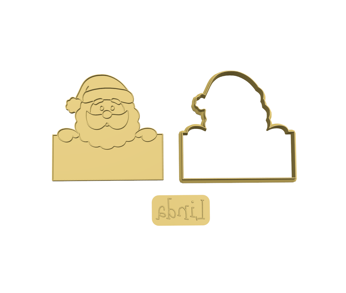 Santa holding banner plaque cookie cutter and stamp – Frosted Cutters