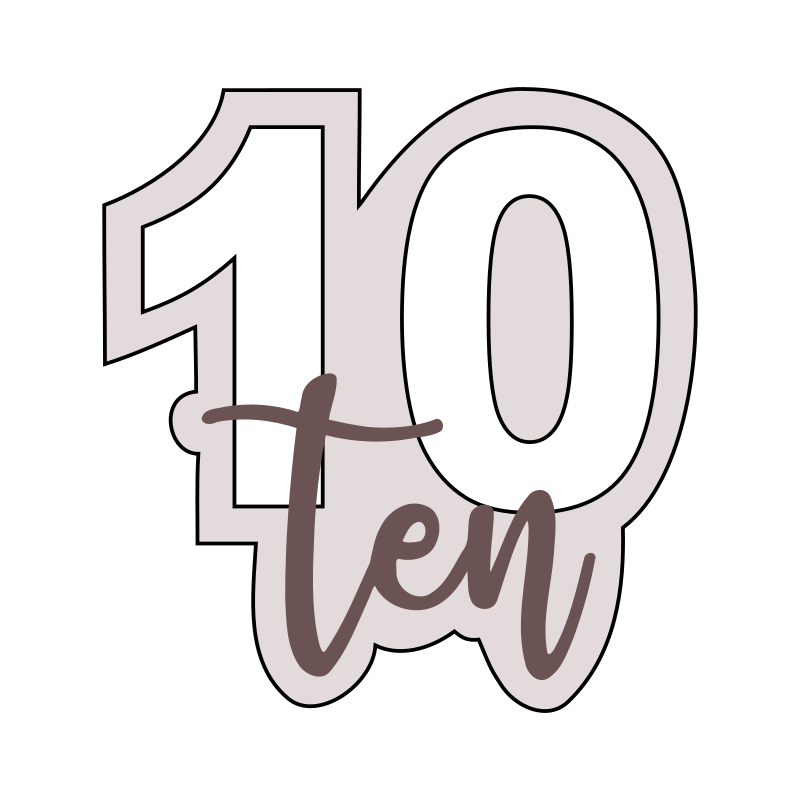 Number 10 (ten) with writing cookie cutter and stamp – Frosted Cutters
