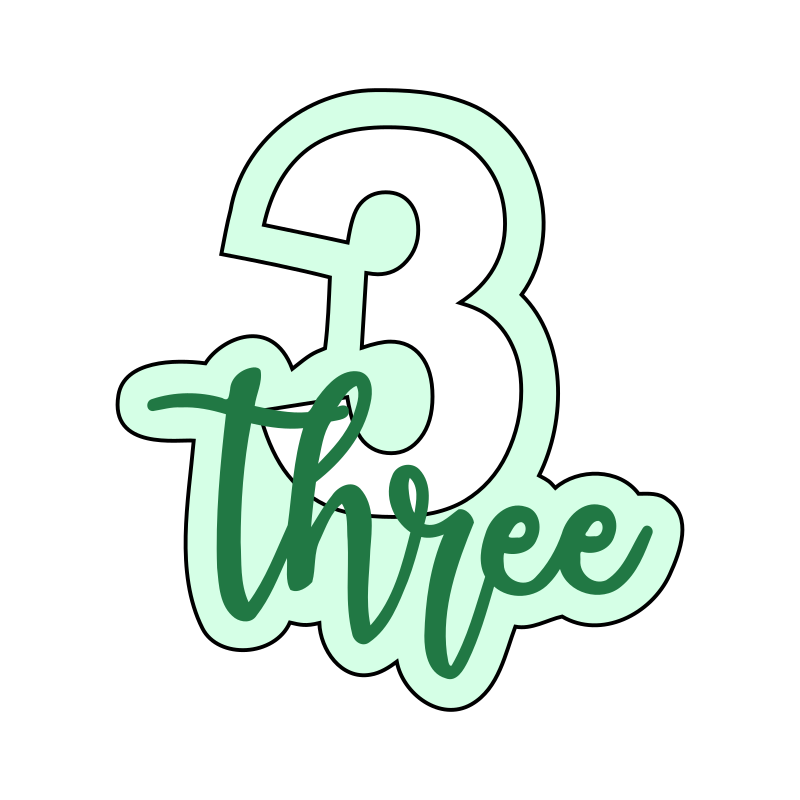 Number 3 (three) with writing cookie cutter and stamp – Frosted Cutters